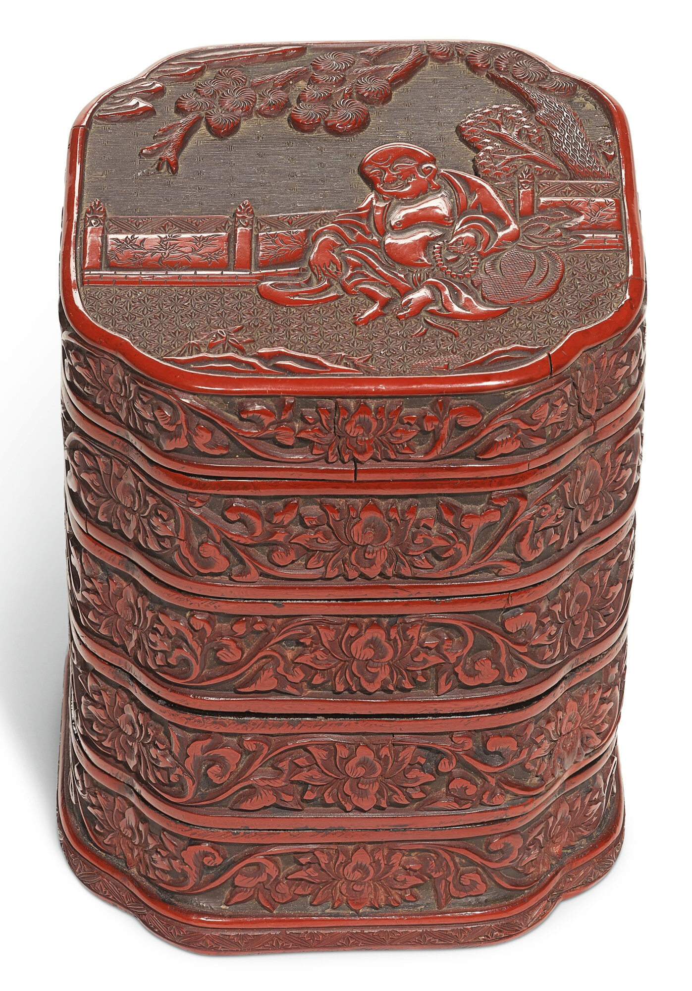 A cinnabar lacquer four-tiered box and cover, Ming dynasty, 16th ...