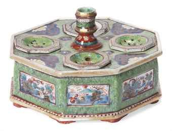 A Chinese hexagonal clobbered ink set, Qianlong period (1736-95 ...