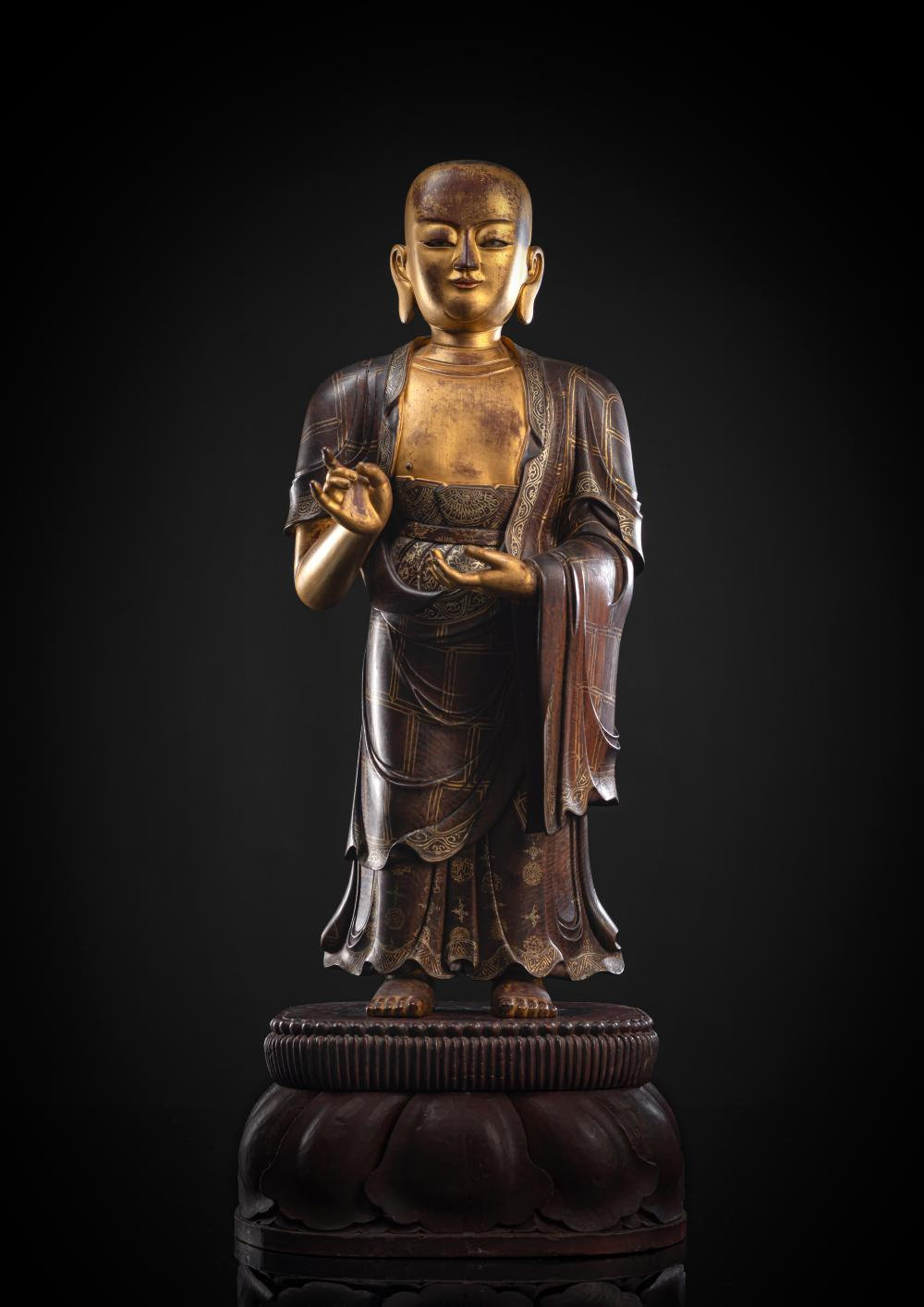 A large and important parcel gilt-lacquered figure of Sariputra, China ...