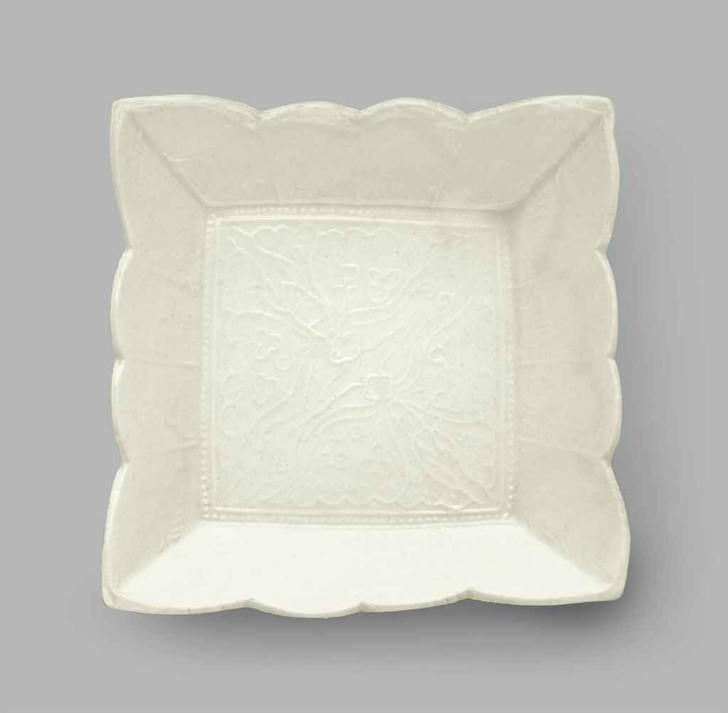 A white-glazed square moulded ‘floral’ dish, Liao – Song dynasty ...