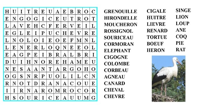 Mots mêlés les Animaux dans les fables de La Fontaine - VACANCES ...
