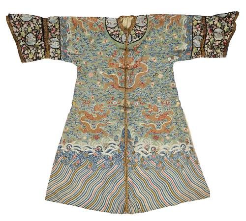 A woman's kesi-woven green silk ground dragon robe, 19th century ...