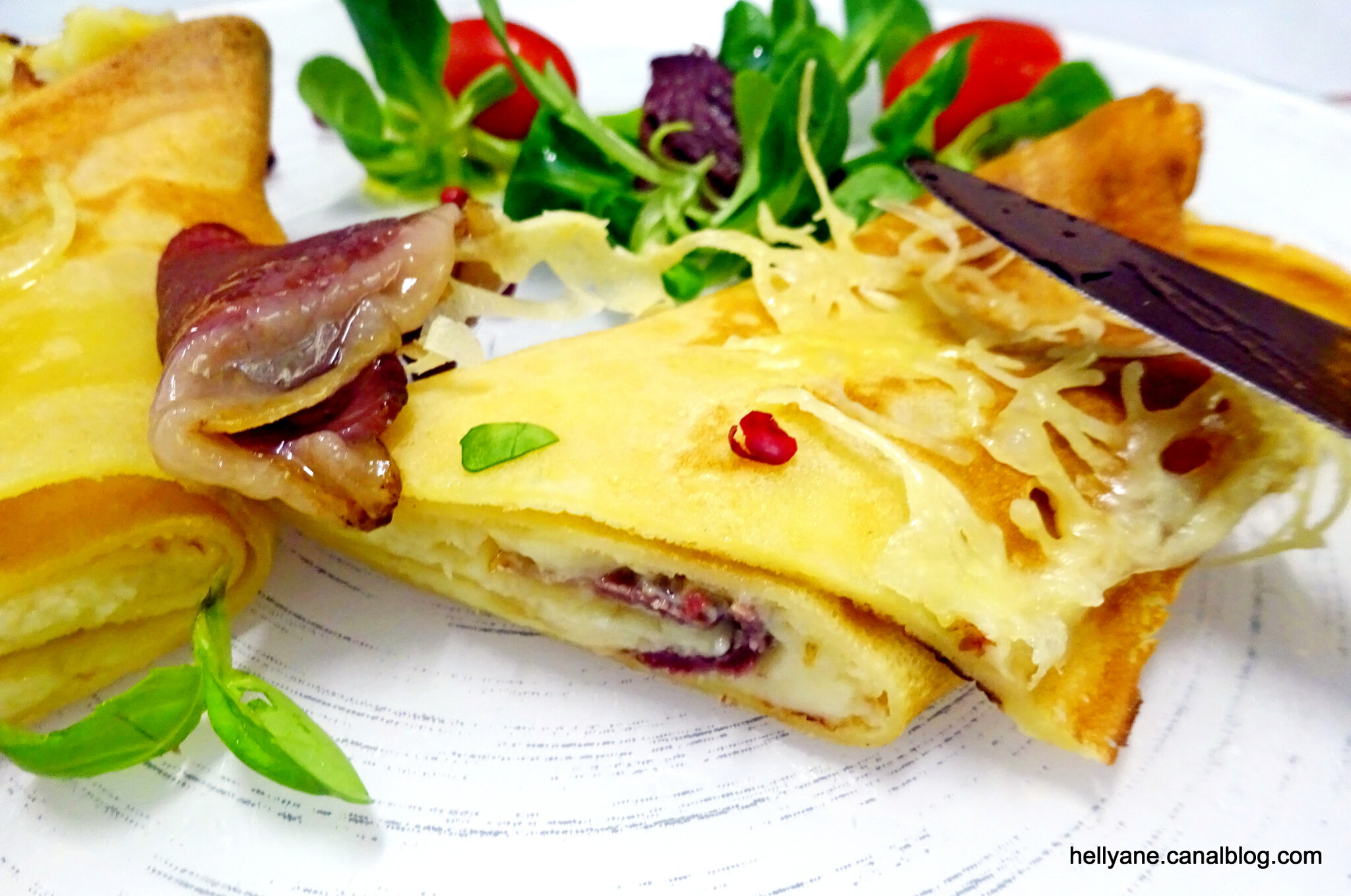 Crêpes salées aux fromages raclette/gruyère et magret de canard ...