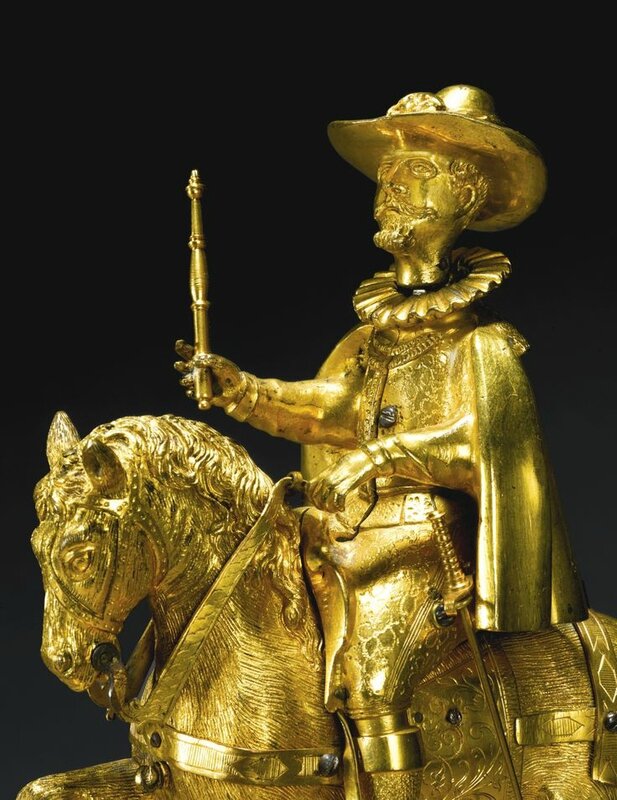 A German renaissance gilt-copper and gilt-brass 'reiter uhr' automaton ...