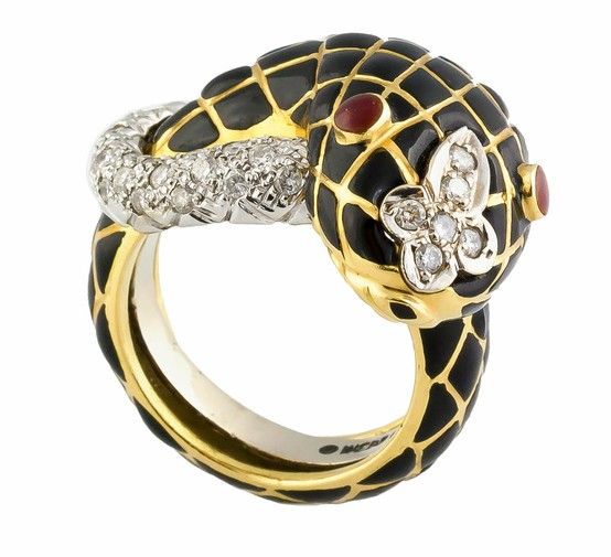 DAVID WEBB Gold Diamond Enamel Snake Ring - Alain.R.Truong