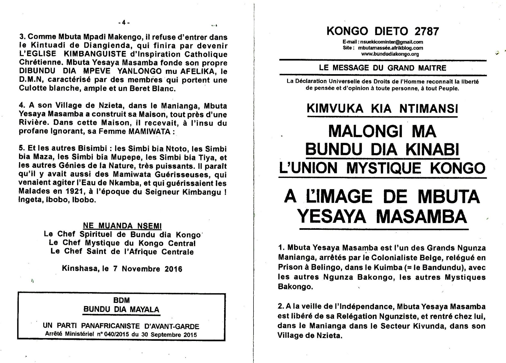 KONGO DIETO 2787 : A L'IMAGE DE MBUTA YESAYA MASAMBA ! - MADININA BUNDU ...