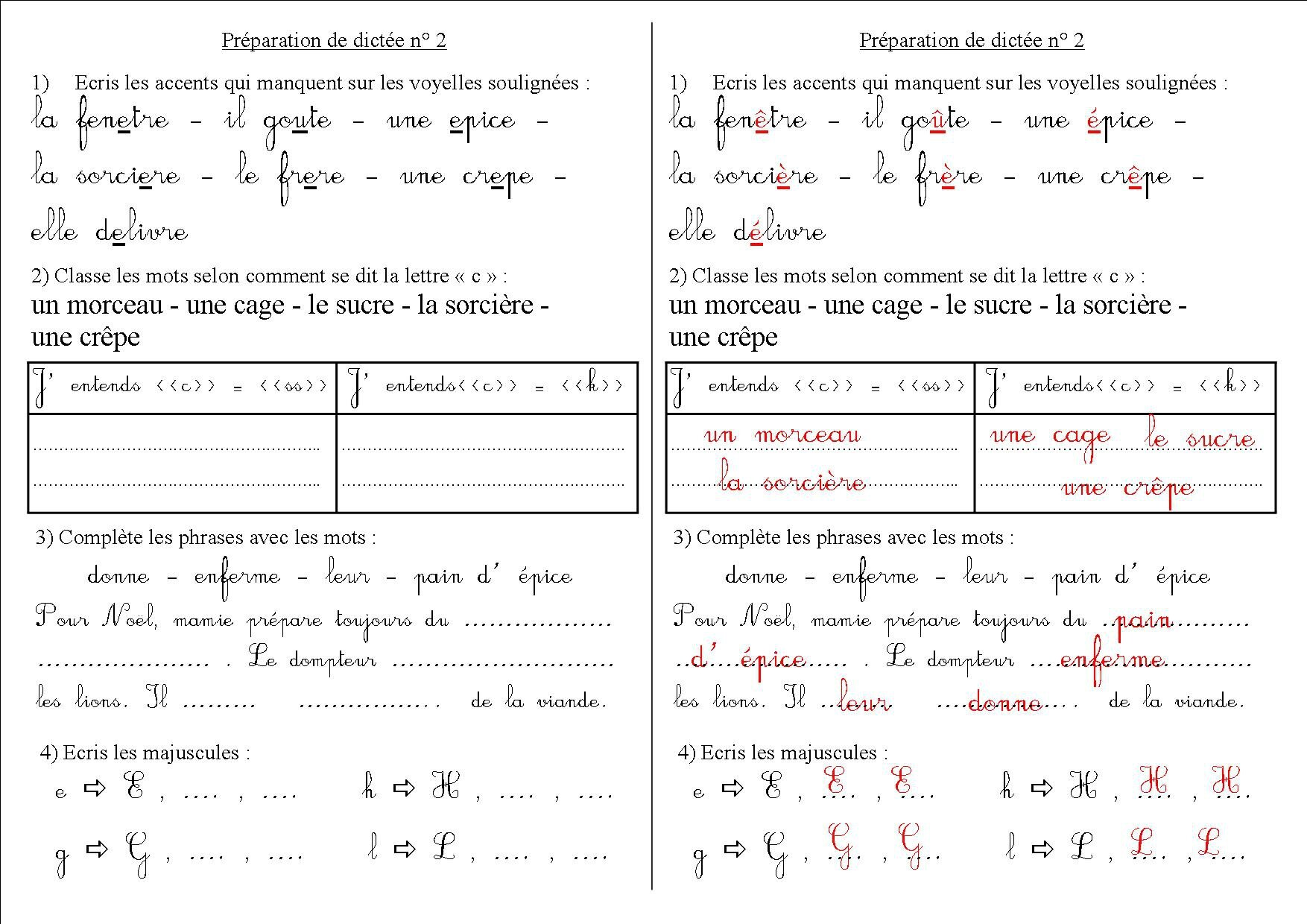 Préparation de dictée n° 2 CE2 - La classe des CE de Villebois
