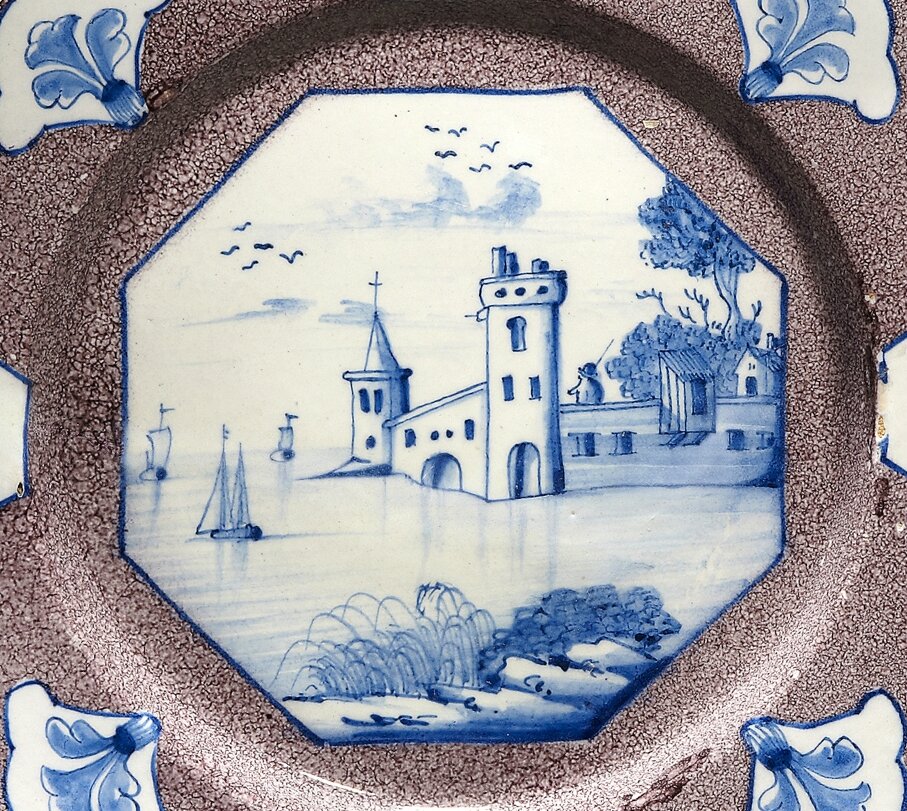 An English Delftware Powdered-Manganese Octagonal Large Dish, Circa ...