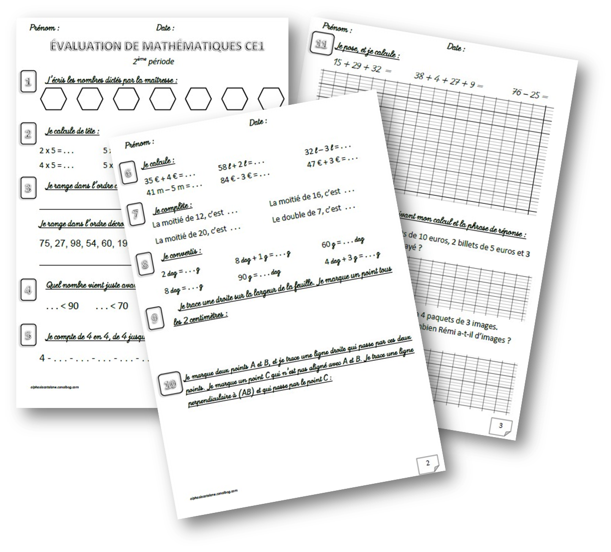 Evaluations de mathématiques CE1 : 1er trimestre (période 1, période 2 ...