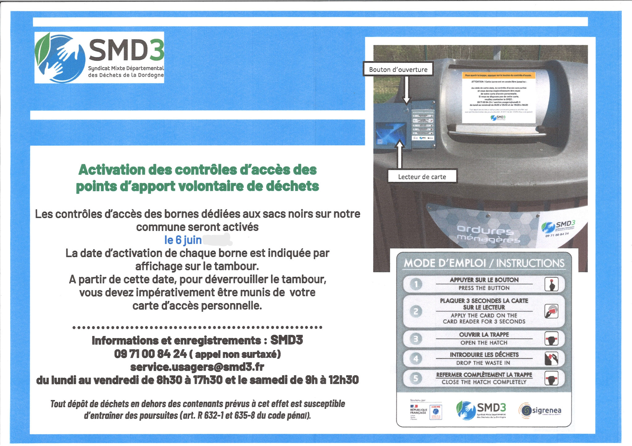 Information du SMD3 - activation des contrôles d'accès des points d ...