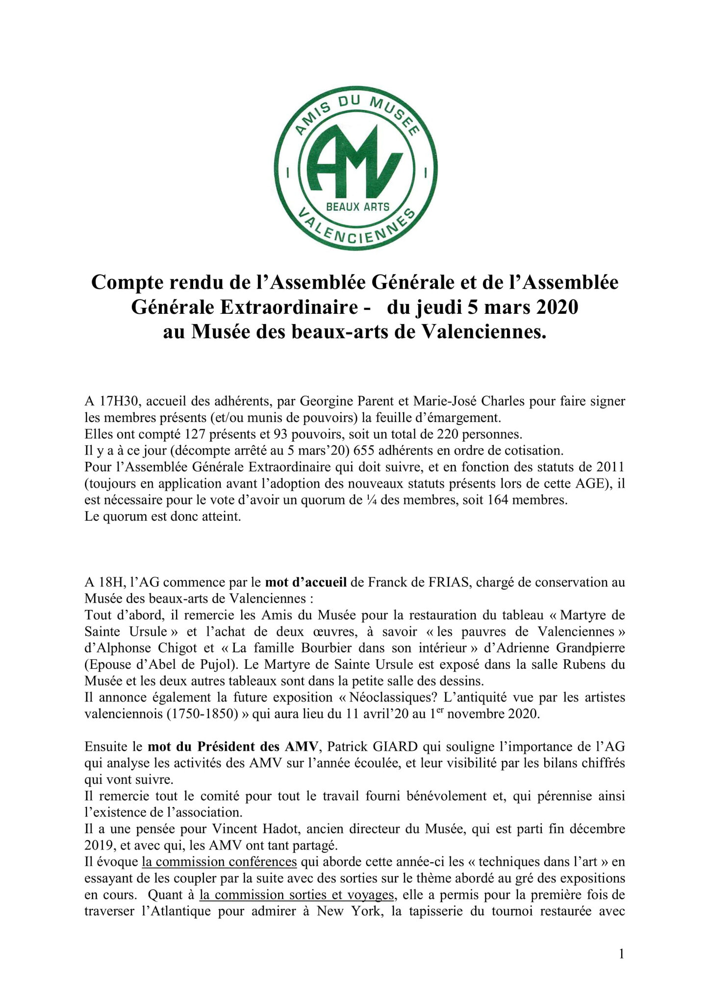 Compte-rendu de l'Assemblée générale du 5 mars 2020 par Anne ROSMAN ...