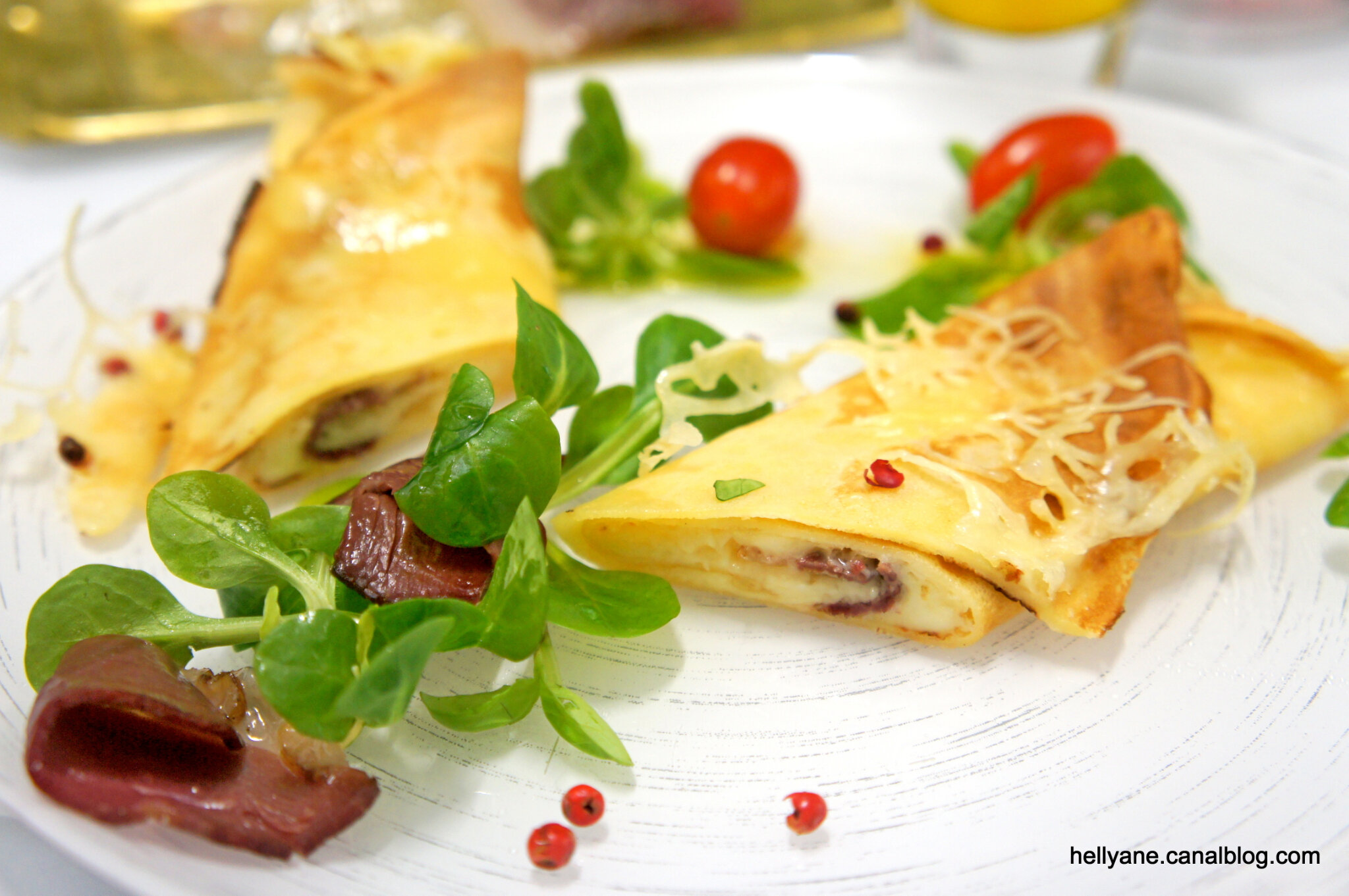 Crêpes salées aux fromages raclette/gruyère et magret de canard ...