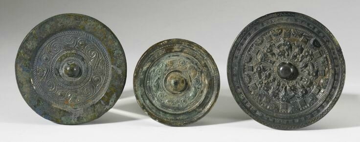 A bronze mirror with deities and inscriptions, Eastern Han Dynasty (AD ...