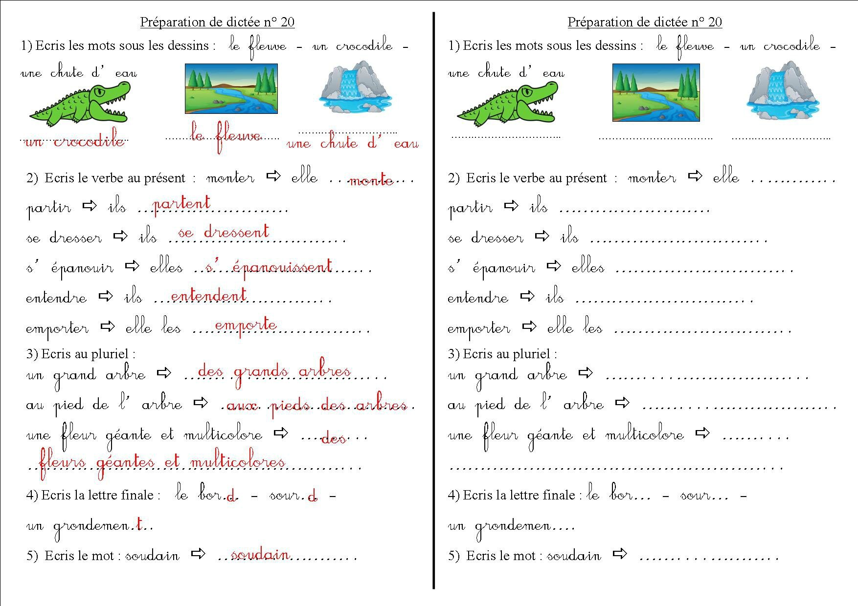 Préparation de dictée n° 20 CE2 - La classe des CE de Villebois