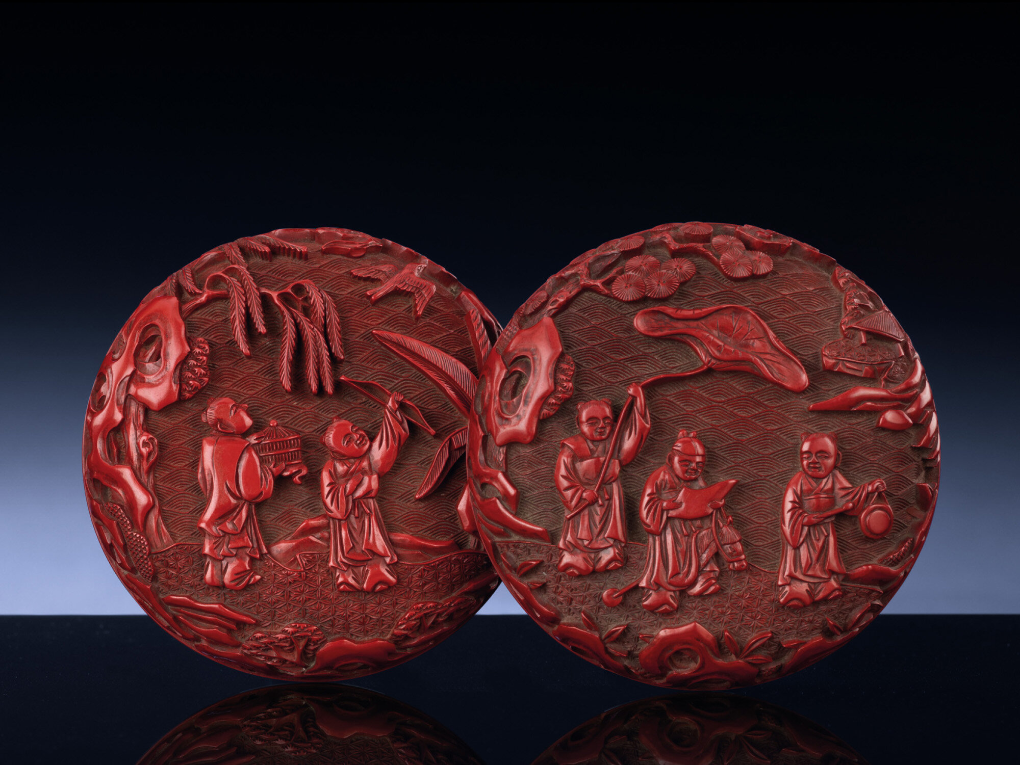 A finely carved Ming cinnabar lacquer box and cover, Ming dynasty, 16th ...