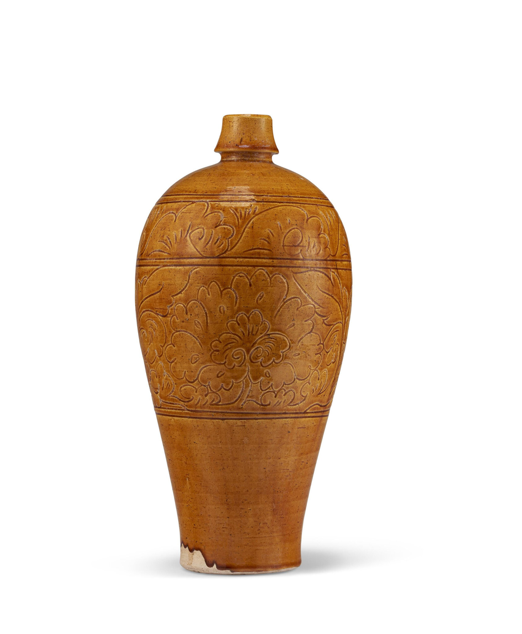 A carved amber-glazed vase, meiping, Liao dynasty (907-1125) or later ...