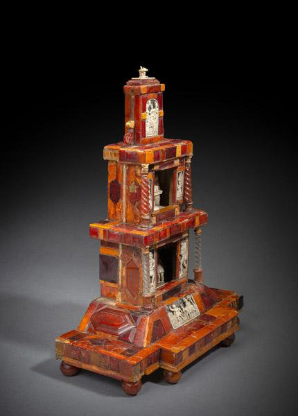 A rare tortoise shell and ivory mounted wood house altar, Est Prussia-Baltic countries, early ...