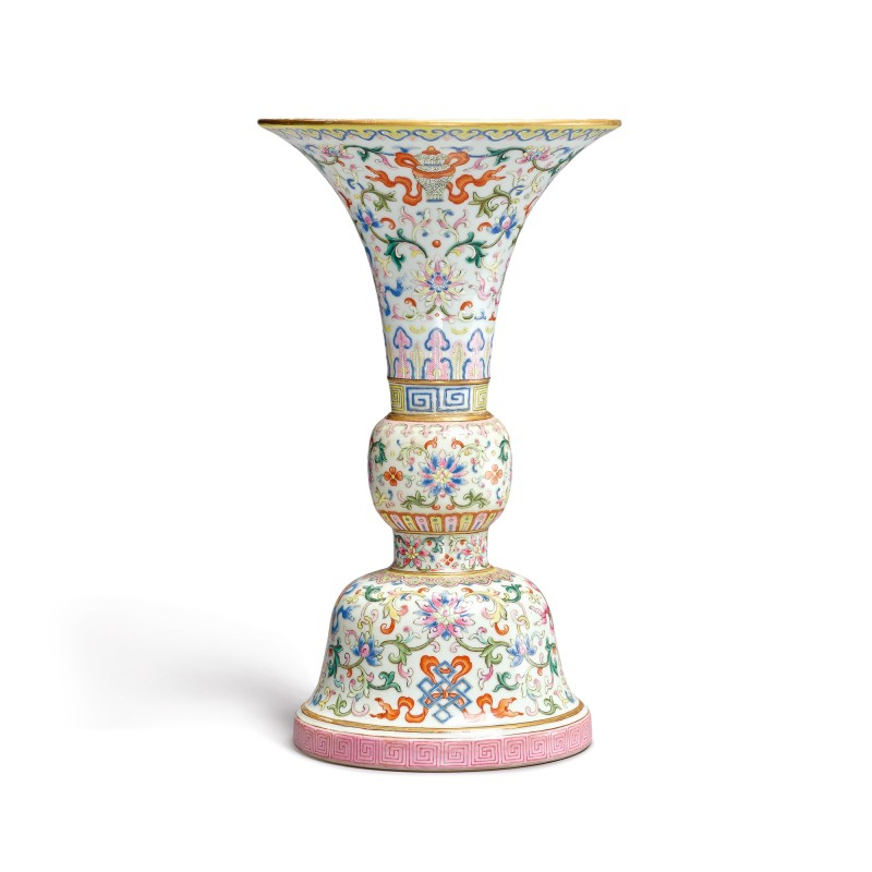 A famille-rose 'bajixiang' altar vase (Gu), Qianlong seal mark and period (1736-1795) - Alain.R ...