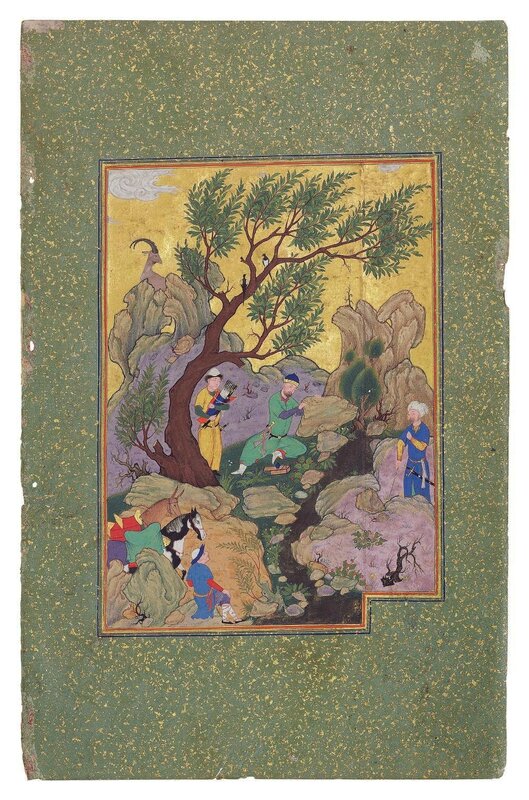 King Jamshid writes on a rock. The painting, Safavid Isfahan, circa ...