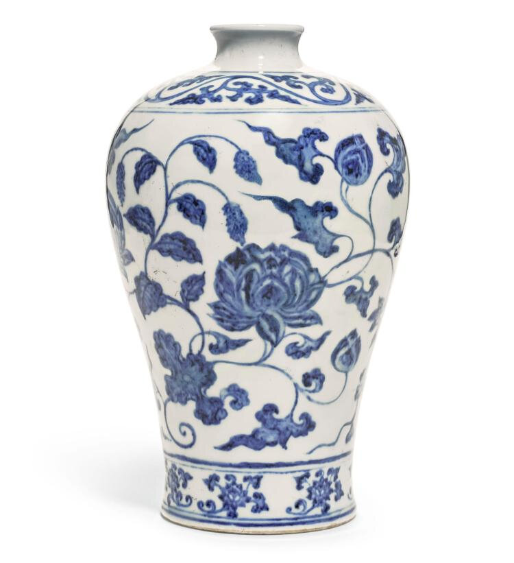 A rare blue and white meiping, Ming dynasty, Yongle period (1403-1424 ...