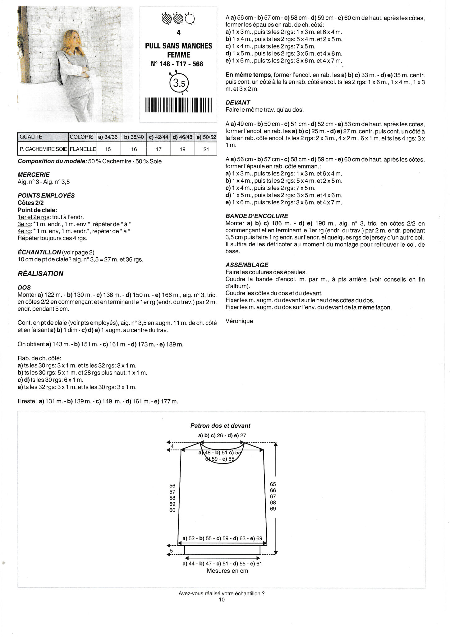 Pull sans manches femme, Phil Cachemire Soie - Perles Roses