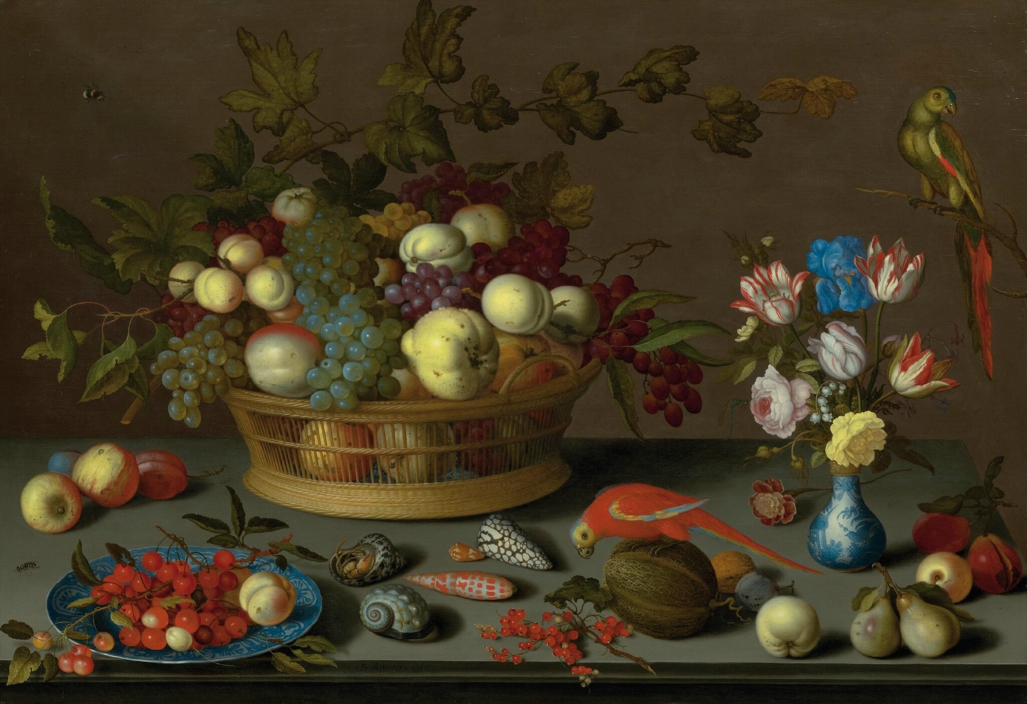 Balthasar van der Ast, Still life with fruit on a Delft plate ...