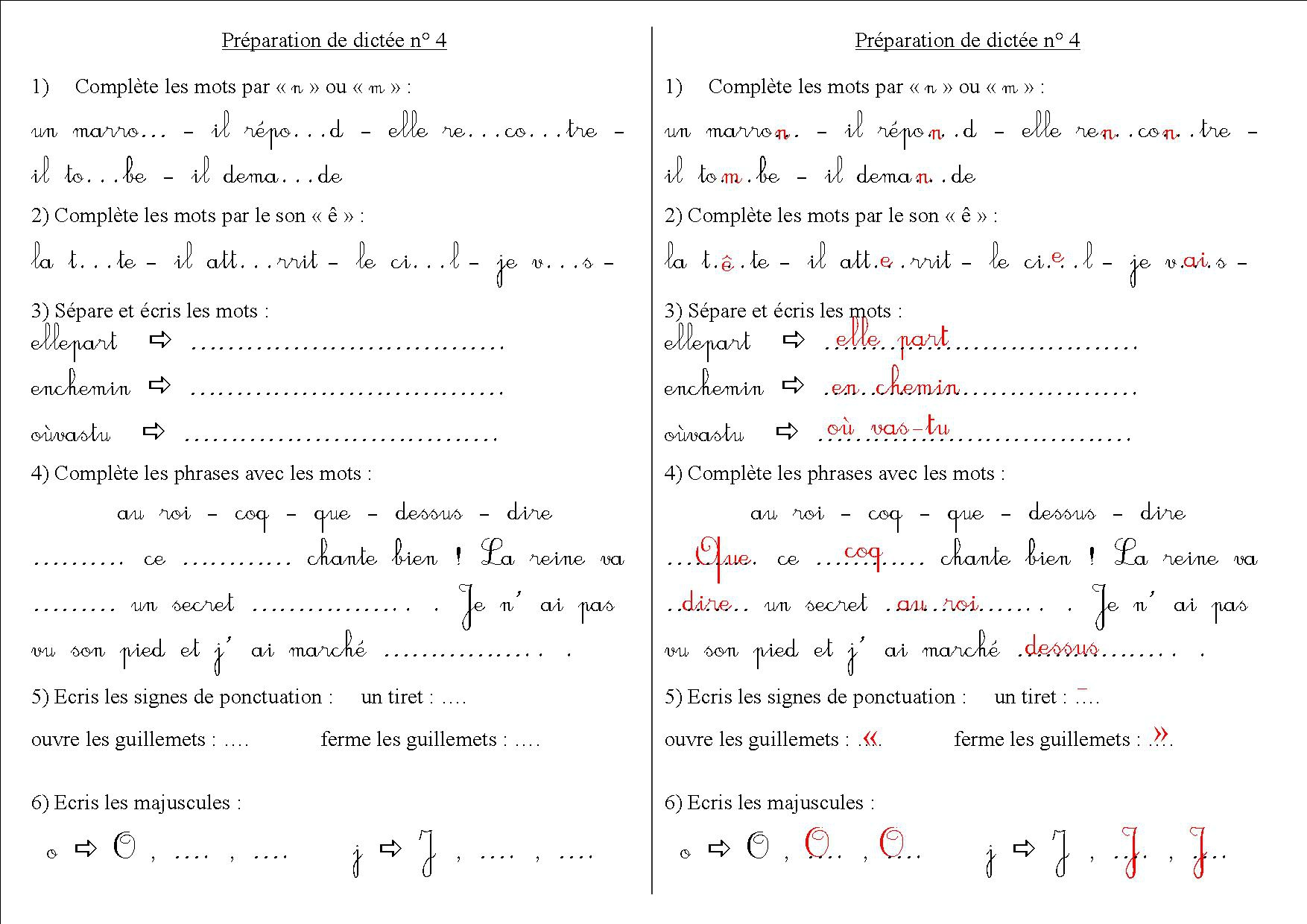 Préparation de dictée n° 4 CE2 - La classe des CE de Villebois