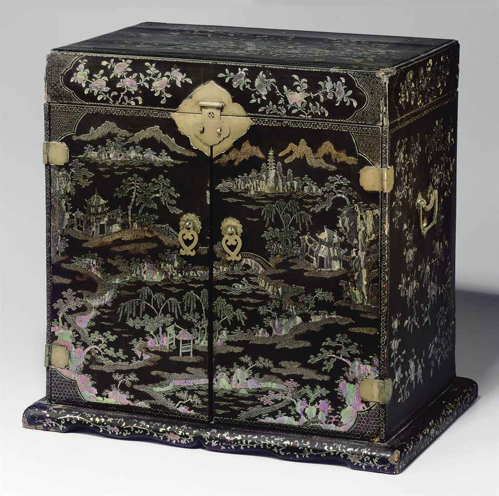 A rare mother-of-pearl-inlaid black lacquer seal chest, guanpixiang ...