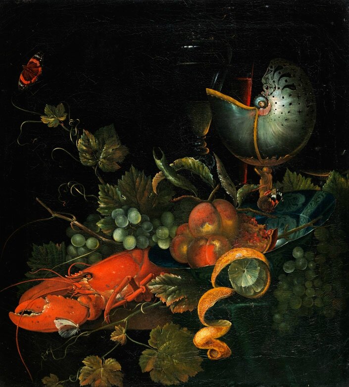 Attributed to Ottmar Elliger (1666-1732), Still life of fruit with crab ...