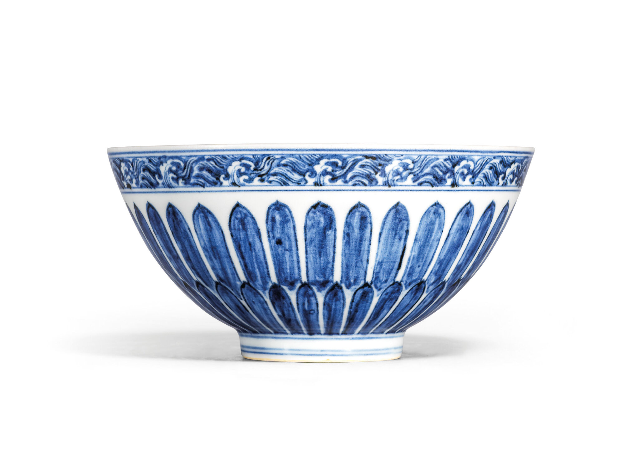 A fine blue and white ‘lotus’ bowl, lianzi wan, Xuande six-character ...