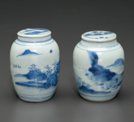 Two small blue and white ovoid jars and covers, Chongzhen period, circa ...