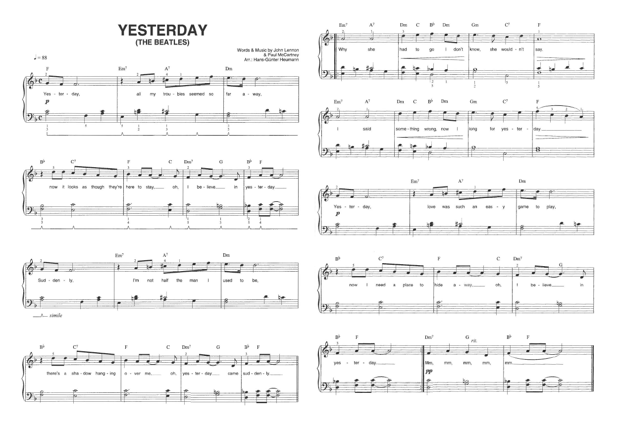 Yesterday (Partition - Sheet Music) - The Strombolis