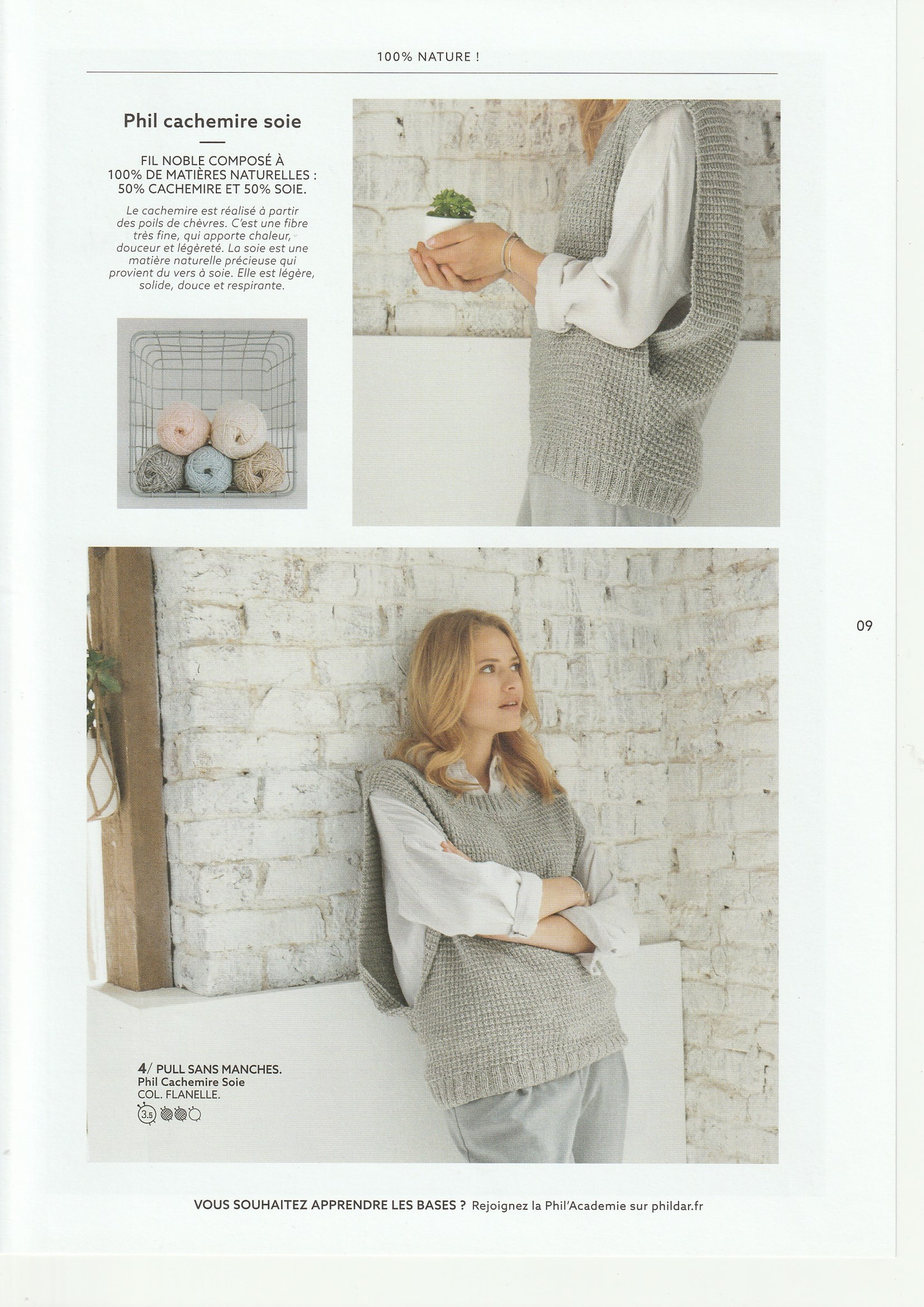 Pull sans manches femme, Phil Cachemire Soie - Perles Roses